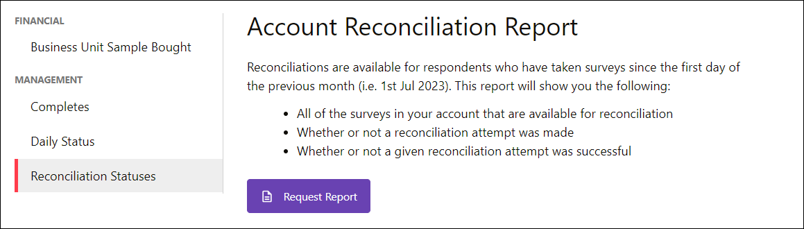 Reconciliation Statuses Report